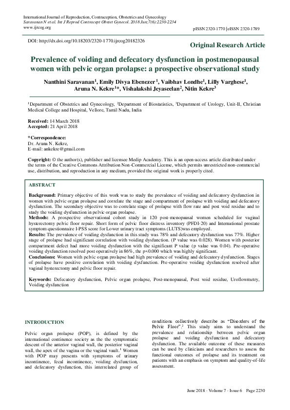 (PDF) Prevalence of voiding and defecatory dysfunction in ...