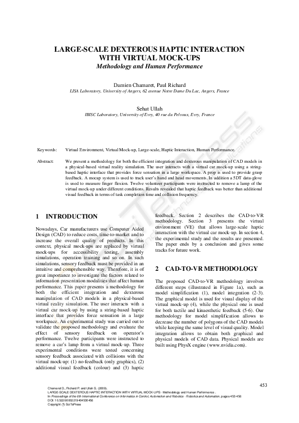 (PDF) Large-scale Dexterous Haptic Interaction with Virtual Mock-ups - Methodology and Human ...