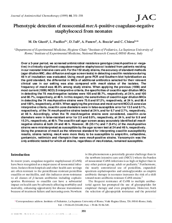 (PDF) Phenotypic detection of nosocomial mecA-positive coagulase-negative staphylococci from ...