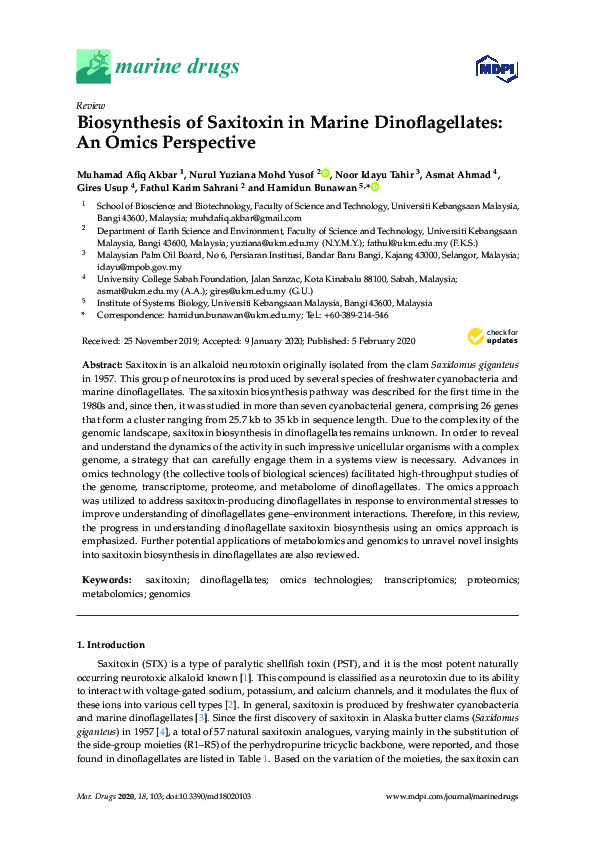 (PDF) Biosynthesis of Saxitoxin in Marine Dinoflagellates: An Omics ...