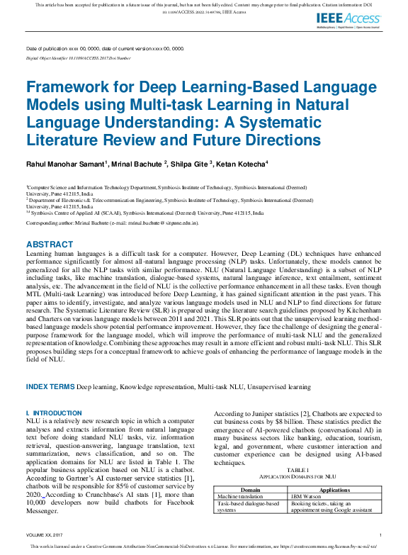 Pdf Framework For Deep Learning Based Language Models Using Multi Task Learning In Natural