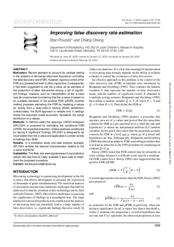 (PDF) Improving false discovery rate estimation