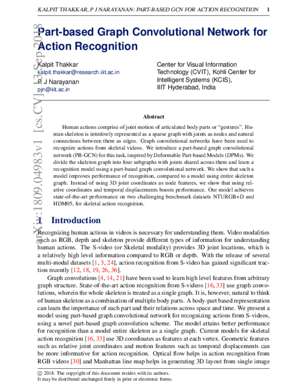 (PDF) Part-based Graph Convolutional Network for Action Recognition