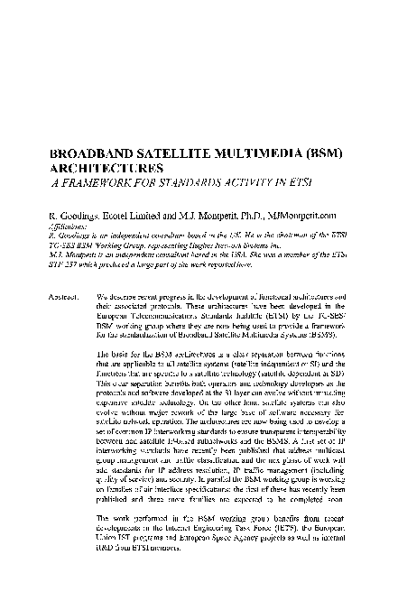 (PDF) Broadband Satellite Multimedia (BSM) Architectures