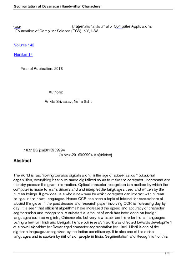 (PDF) Segmentation of Devanagari Handwritten Characters