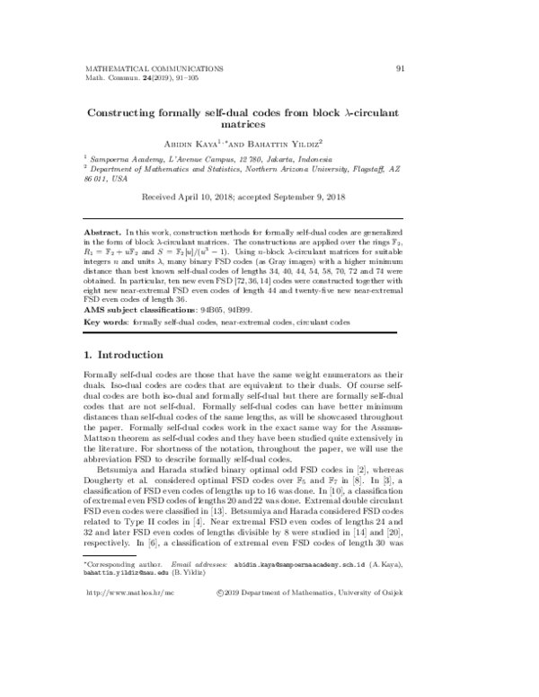 (PDF) Constructing formally self-dual codes from block ƛ-circulant matrices
