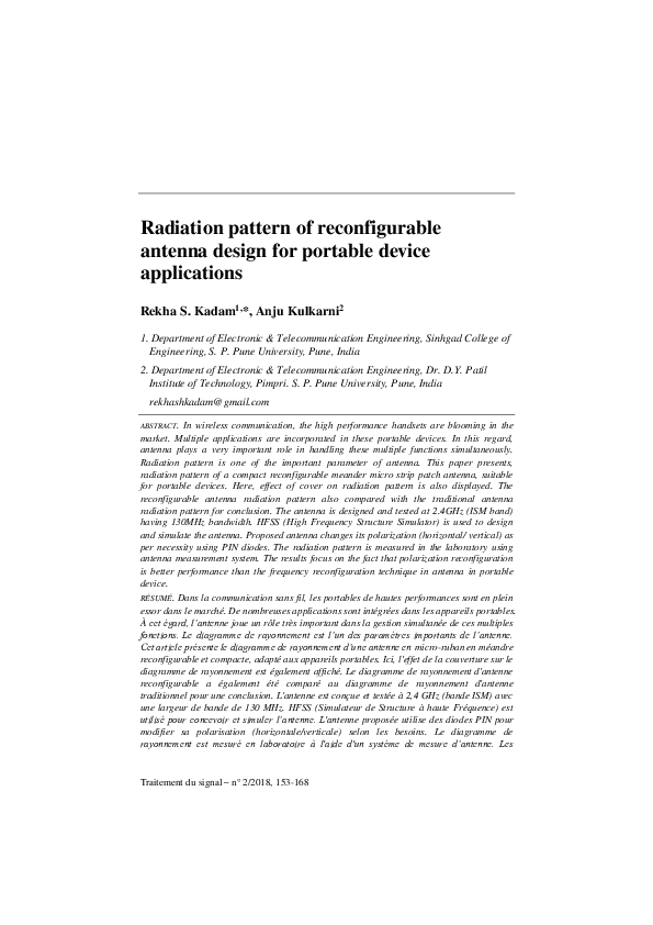 (PDF) Radiation pattern of reconfigurable antenna design for portable ...