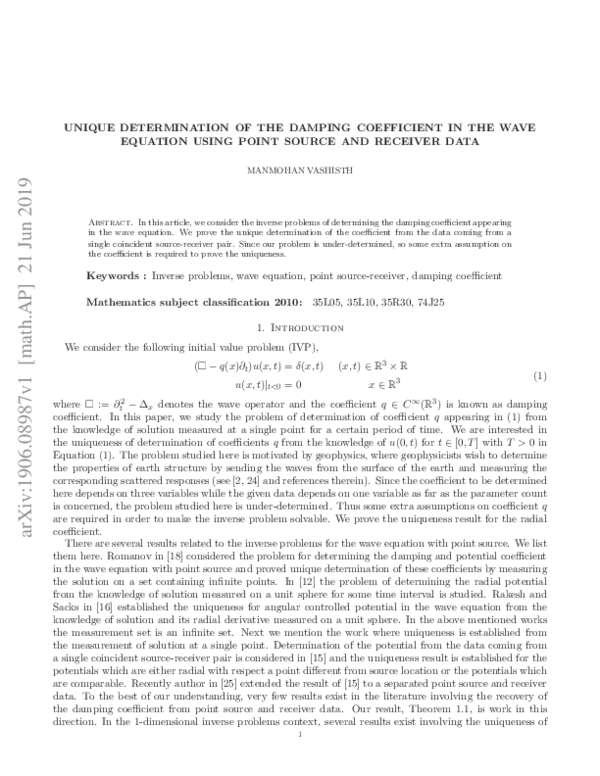 (PDF) Unique determination of the damping coefficient in the wave ...
