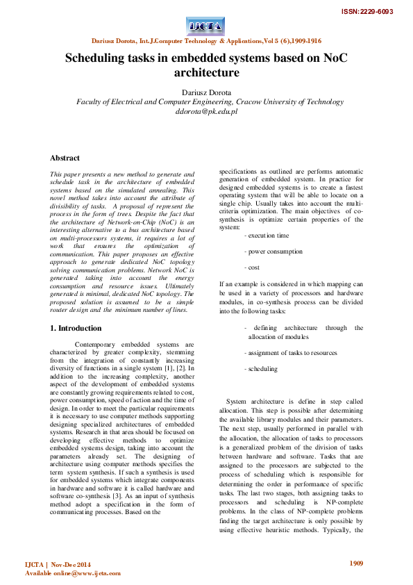 (PDF) Scheduling Tasks in Embedded Systems Based on NoC Architecture ...
