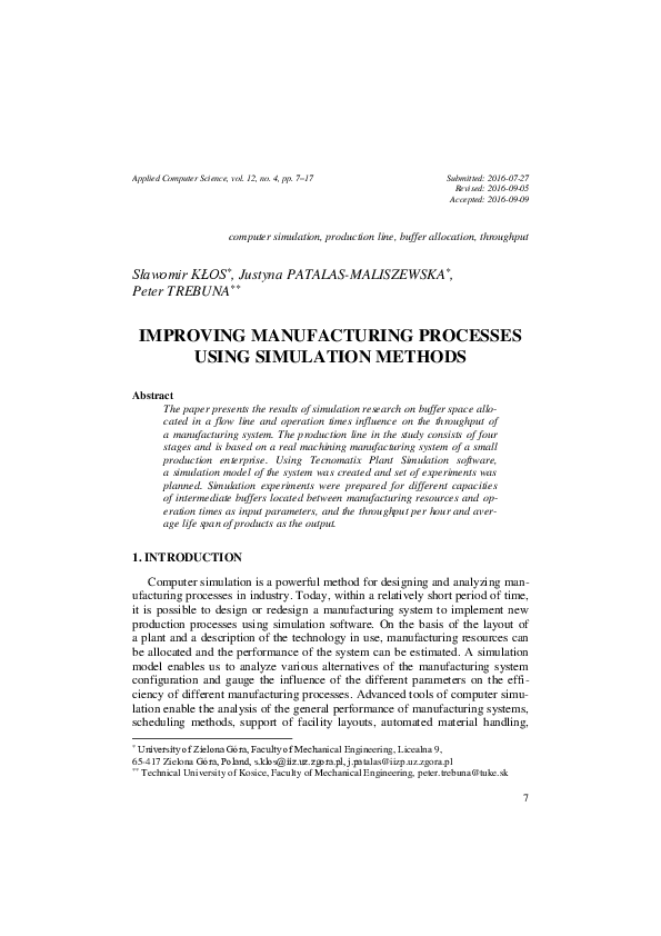 (PDF) Improving Manufacturing Processes Using Simulation Methods