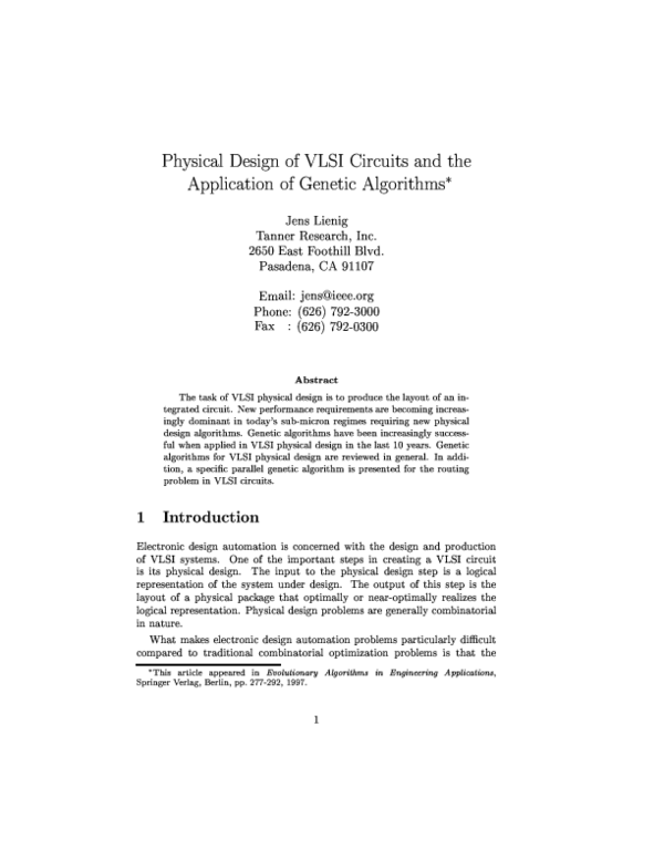 (PDF) Physical Design of VLSI Circuits and the Application of Genetic ...