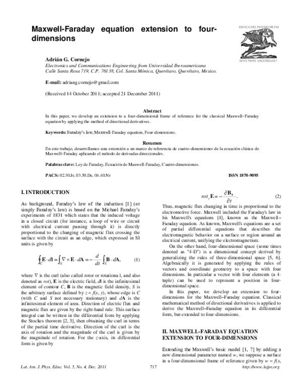 (PDF) Maxwell-Faraday equation extension to four- dimensions