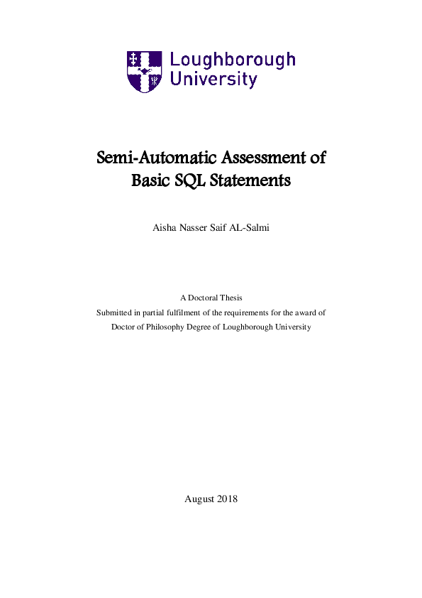 (PDF) Semi-automatic assessment of basic SQL statements