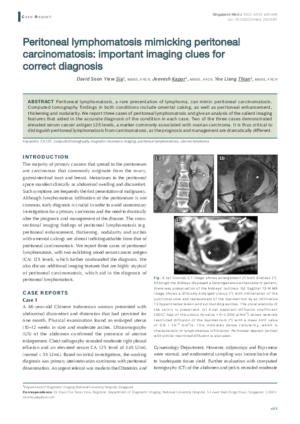 (PDF) Peritoneal lymphomatosis mimicking peritoneal carcinomatosis ...