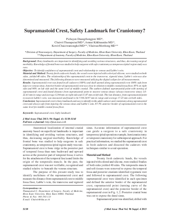 (PDF) Supramastoid crest, safety landmark for craniotomy?