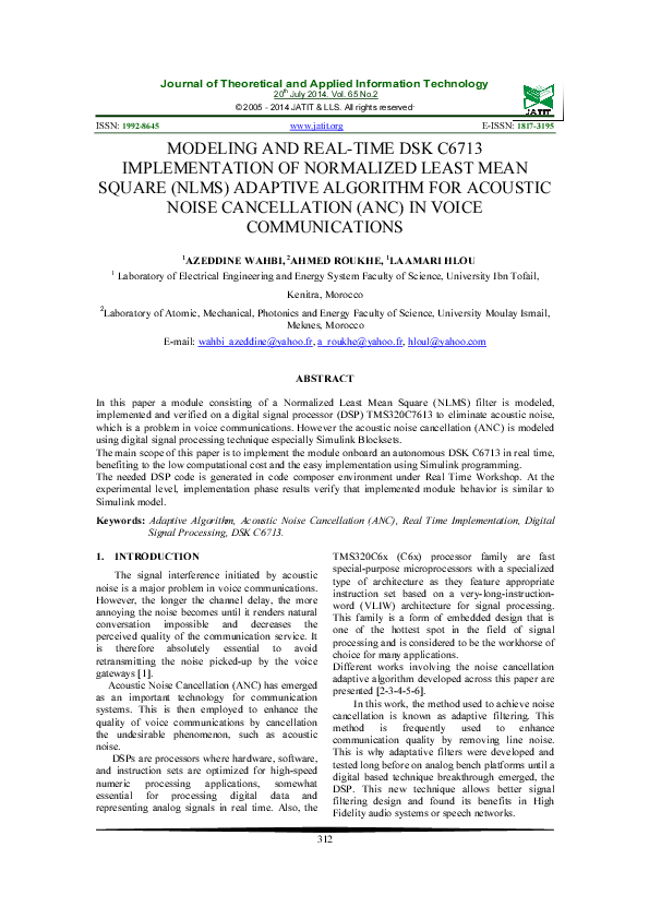 (PDF) Modeling and real-time dsk c6713 implementation of normalized least mean square (nlms ...
