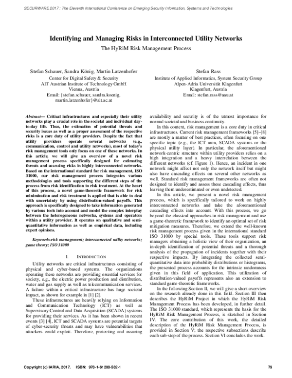 (PDF) Identifying and Managing Risks in Interconnected Utility Networks ...