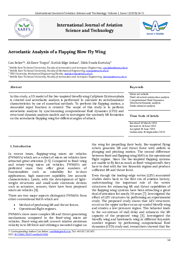 (PDF) Aeroelastic Analysis of a Flapping Blow Fly Wing | Dilek Funda Kurtulus - Academia.edu