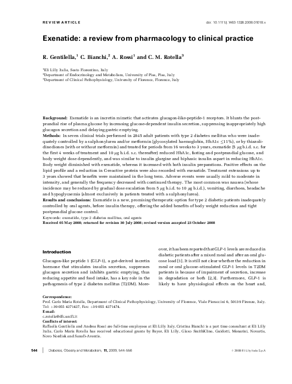 (PDF) Exenatide: a review from pharmacology to clinical practice