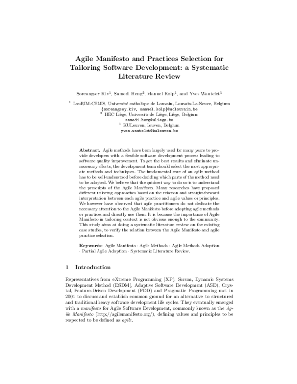 (PDF) Agile Manifesto and Practices Selection for Tailoring Software Development: A Systematic ...
