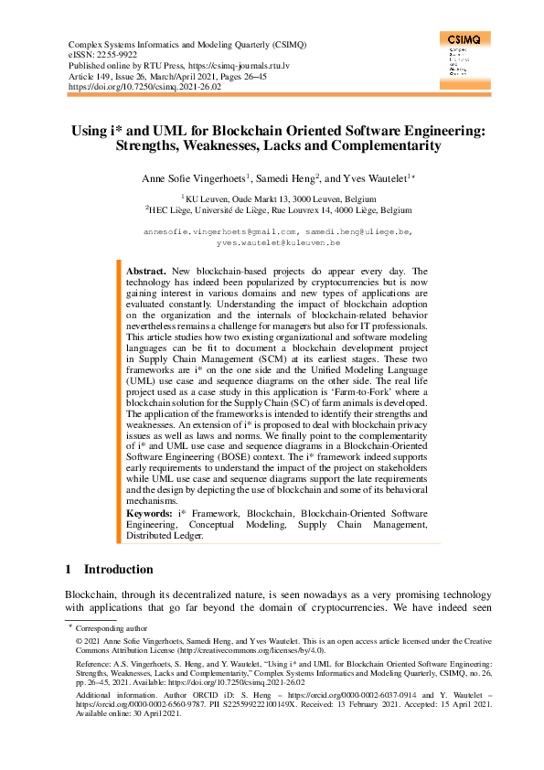 (PDF) Using i* and UML for Blockchain Oriented Software Engineering: Strengths,Weaknesses, Lacks ...