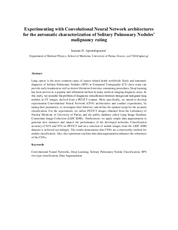 (PDF) Experimenting with Convolutional Neural Network Architectures for the automatic ...