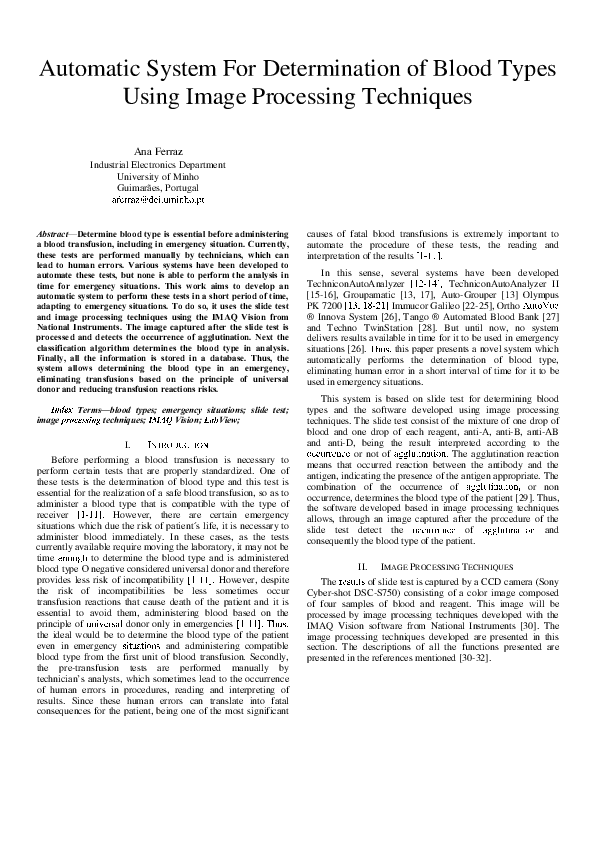 (PDF) Automatic system for determination of blood types using image ...