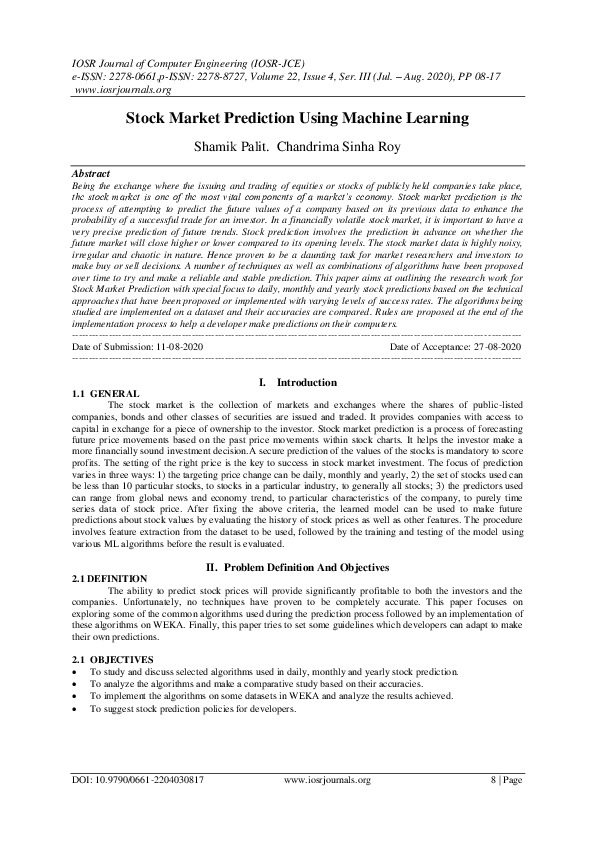 (PDF) Stock Market Prediction Using Machine Learning