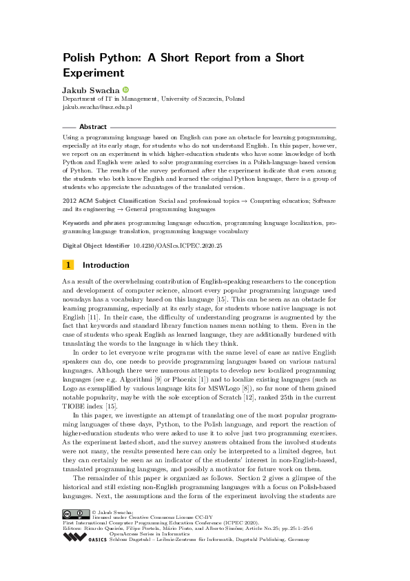 (PDF) Polish Python: A Short Report from a Short Experiment