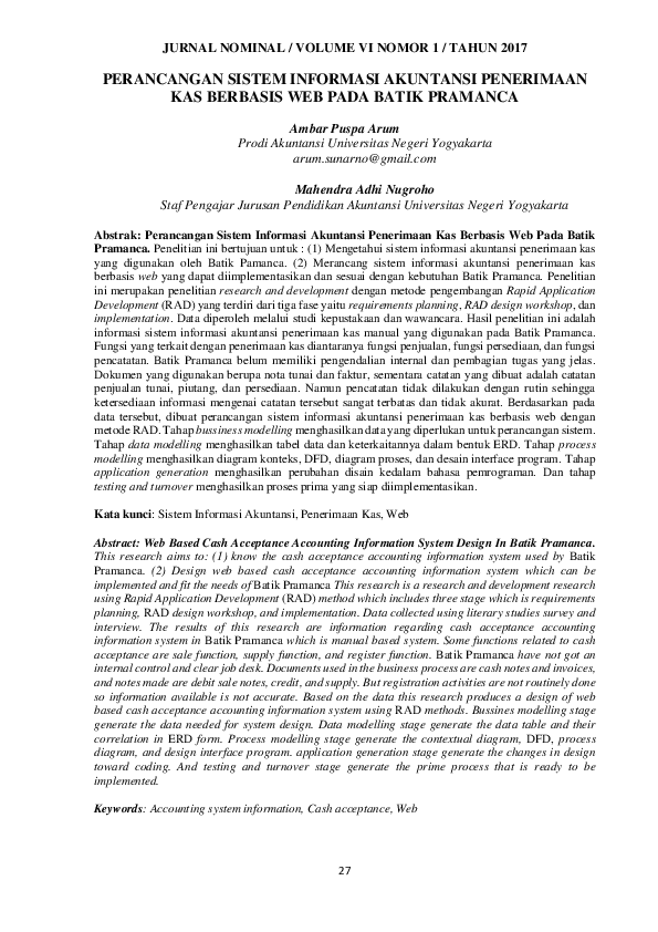 (PDF) Perancangan Sistem Informasi Akuntansi Penerimaan Kas Berbasis Web Pada Batik Pramanca