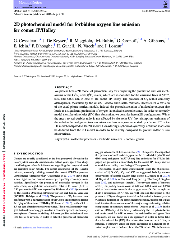 (PDF) D photochemical model for forbidden oxygen line emission for ...