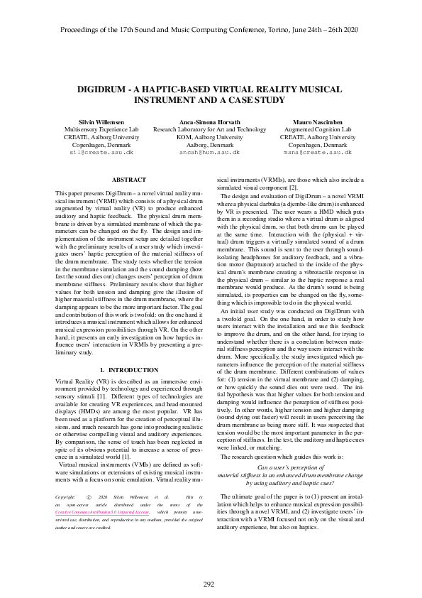 (PDF) DigiDrum: A Haptic-based Virtual Reality Musical Instrument and a ...