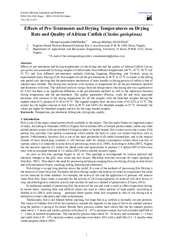 (PDF) Effects of Pre-Treatments and Drying Temperatures on Drying Rate and Quality of African ...