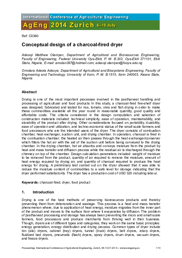 (PDF) Conceptual design of a charcoal-fired dryer