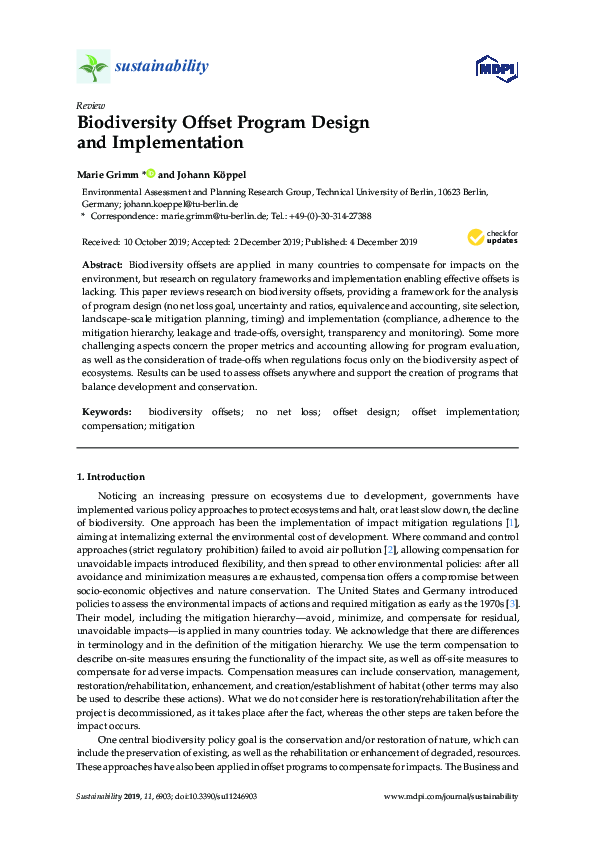 Pdf Biodiversity Offset Program Design And Implementation