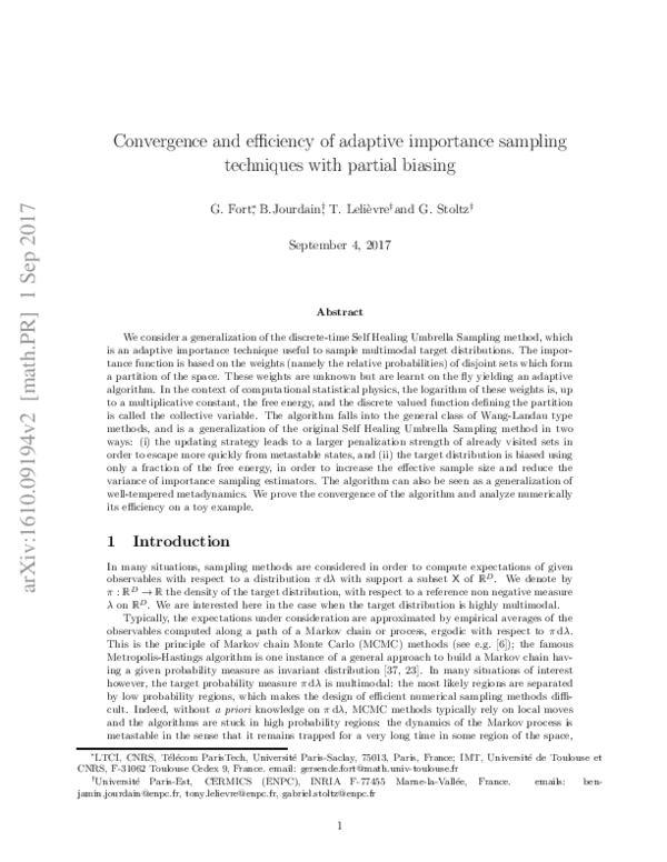(PDF) Convergence and Efficiency of Adaptive Importance Sampling ...