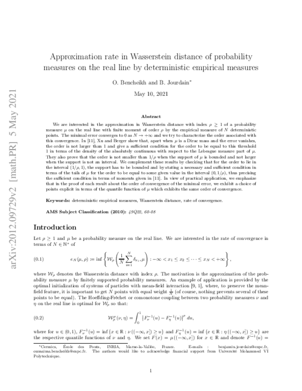 (PDF) Approximation rate in Wasserstein distance of probability measures on the real line by ...