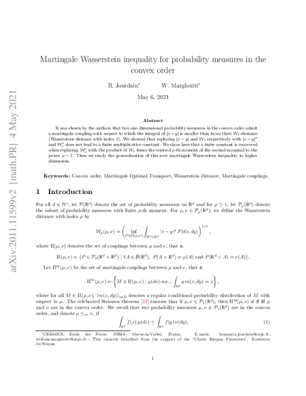 (PDF) Martingale Wasserstein inequality for probability measures in the ...