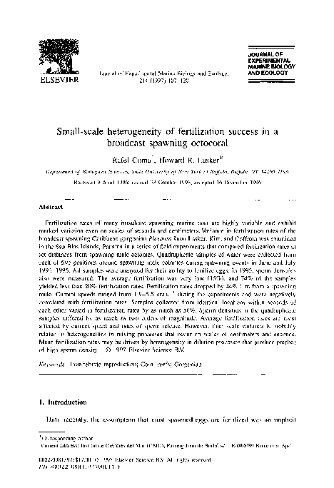 (PDF) Small-scale heterogeneity of fertilization success in a broadcast ...