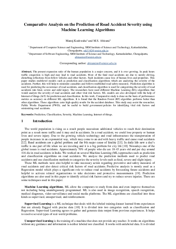 (PDF) Comparative Analysis on the Prediction of Road Accident Severity ...
