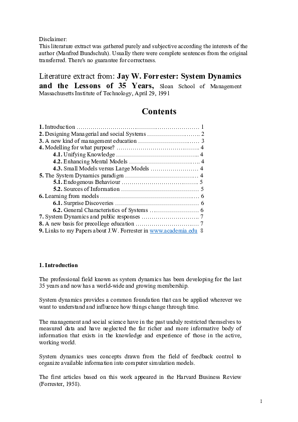 (PDF) Literature extract from: Jay W. Forrester: System Dynamics and ...