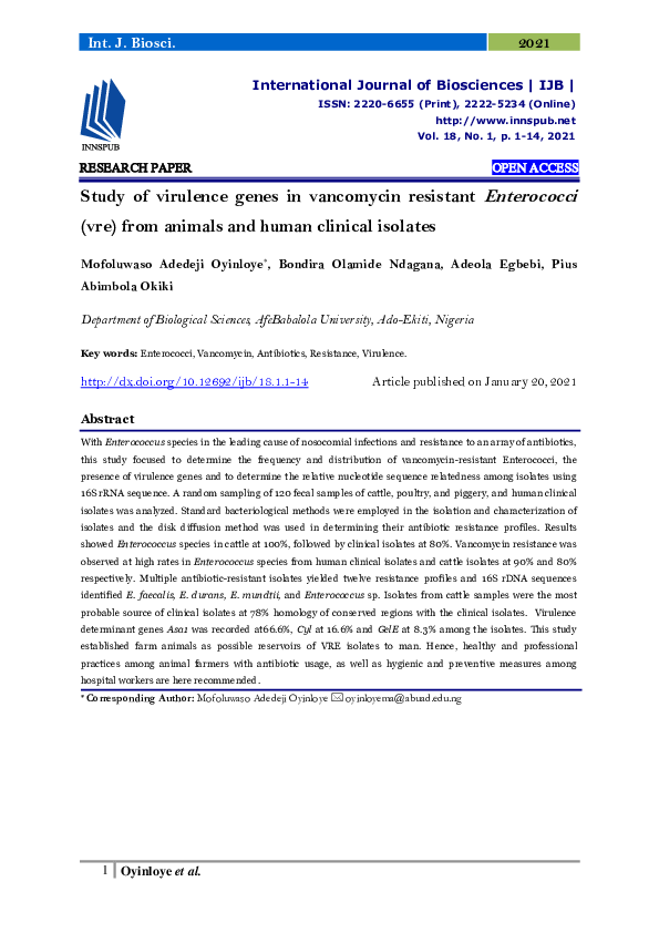 (PDF) Study of virulence genes in vancomycin resistant Enterococci (vre ...