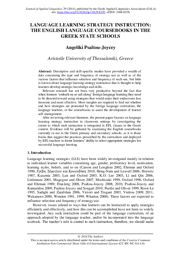 (PDF) Language learning strategy instruction: The English language coursebooks in the Greek ...
