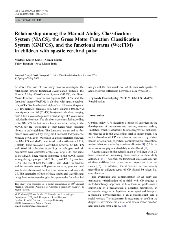 (PDF) Relationship among the Manual Ability Classification System (MACS ...