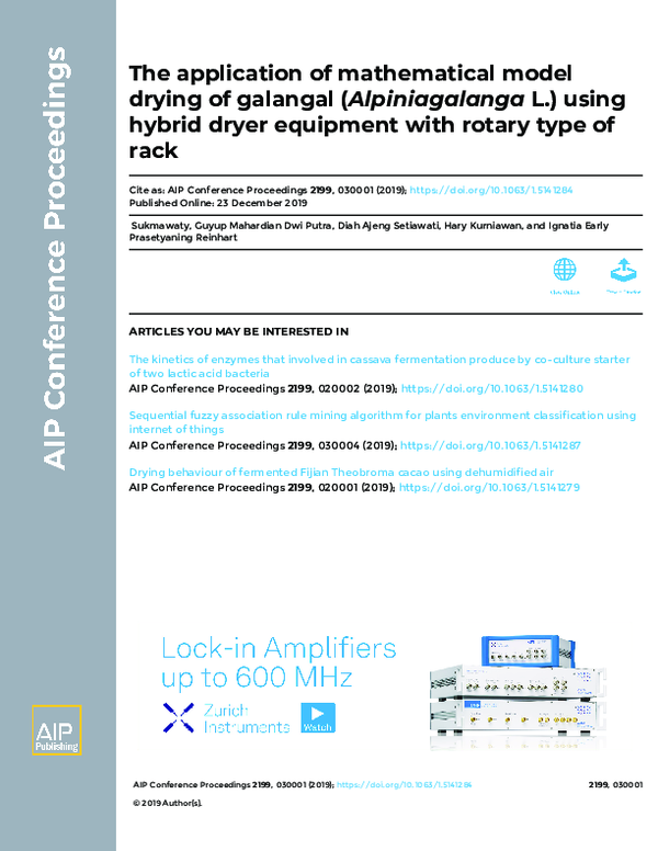 (PDF) The application of mathematical model drying of galangal (Alpiniagalanga L.) using hybrid ...