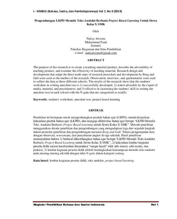 (PDF) Pengembangan LKPD Menulis Teks Anekdot Berbasis Project Based ...