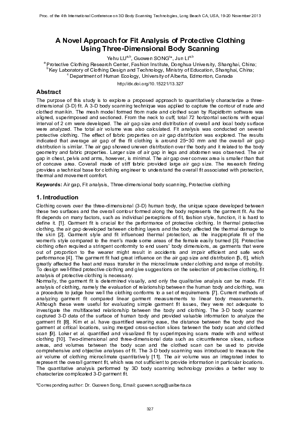 (PDF) A Novel Approach for Fit Analysis of Protective Clothing Using ...