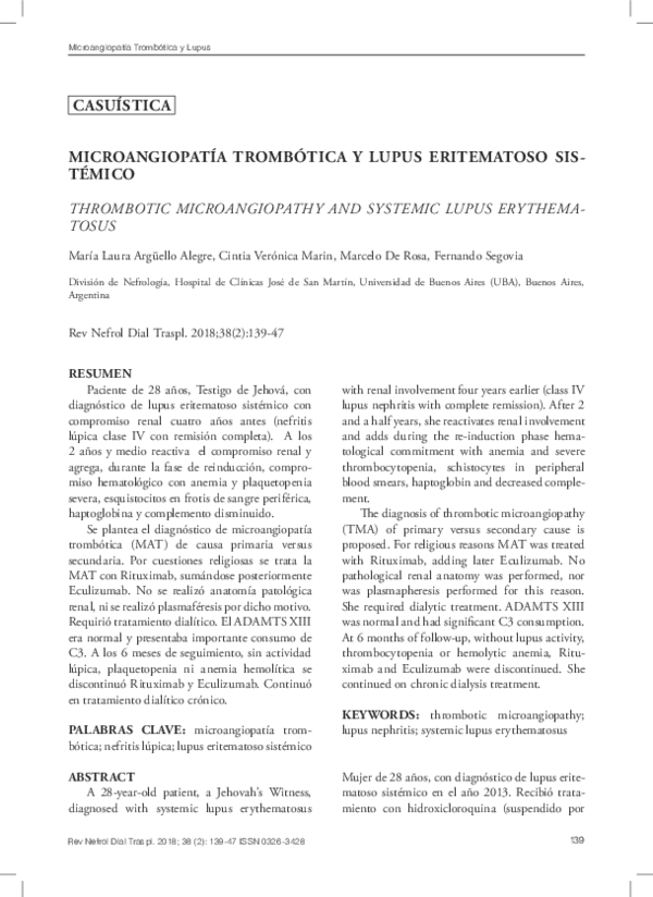 (PDF) Thrombotic microangiopathy and systemic lupus erythematosus