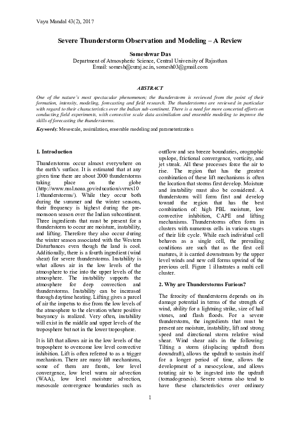 (PDF) Severe Thunderstorm Observation and Modeling – A Review