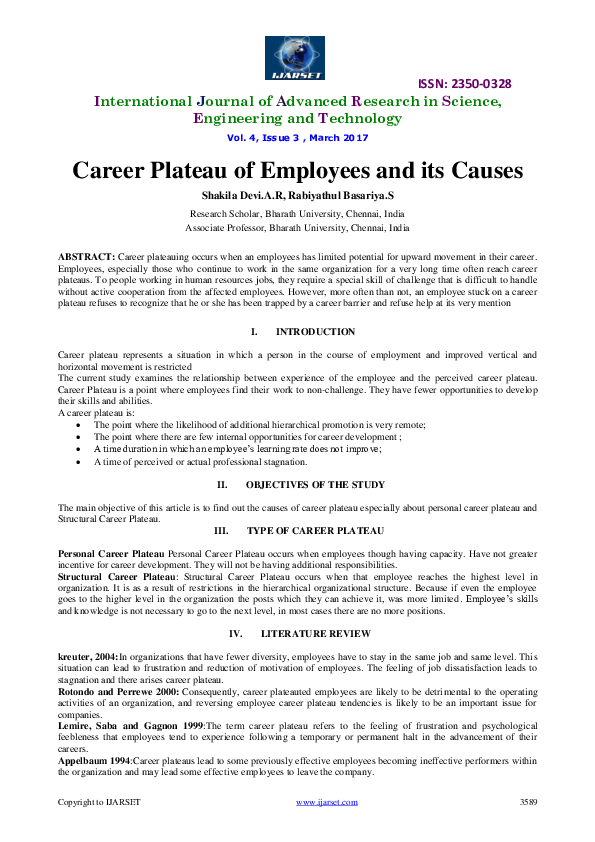 (PDF) Career Plateau of Employees and its Causes